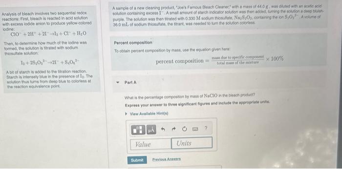 Solved Analyes of bleach involves two soquential redox | Chegg.com