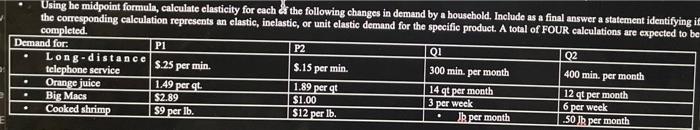 Solved Using he midpoint formula, calculate elasticity for | Chegg.com