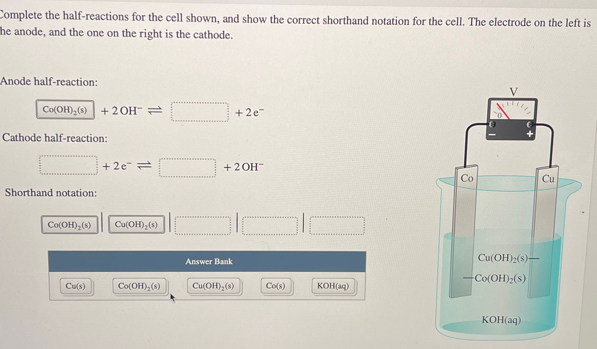 Solved Complete the half-reactions for the cell shown, and | Chegg.com