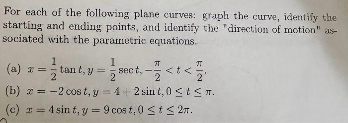 Solved For each of the following plane curves: graph the | Chegg.com