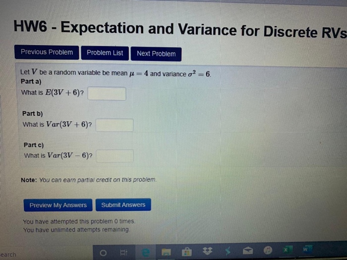 Solved HW6 - Expectation and Variance for Discrete RVs | Chegg.com
