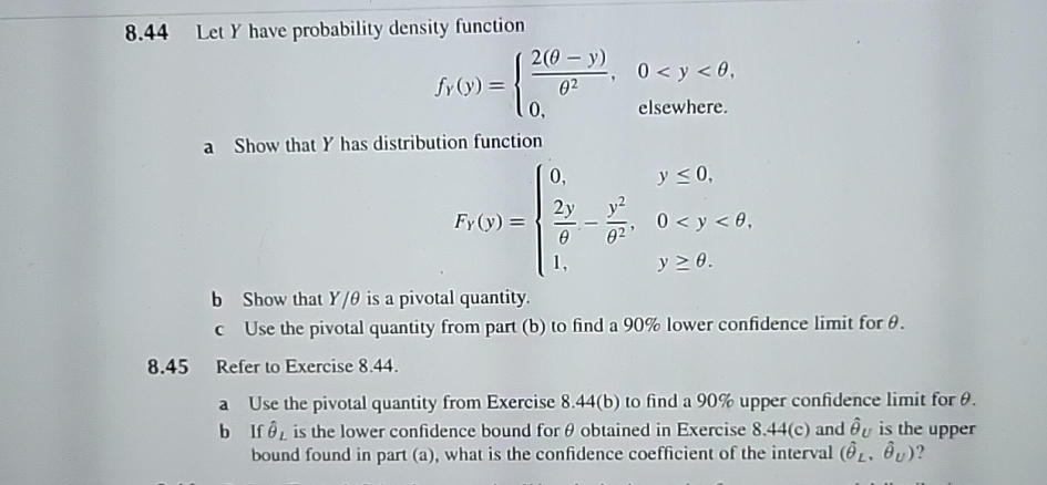 Solved 8.44 ﻿Let Y ﻿have probability density | Chegg.com