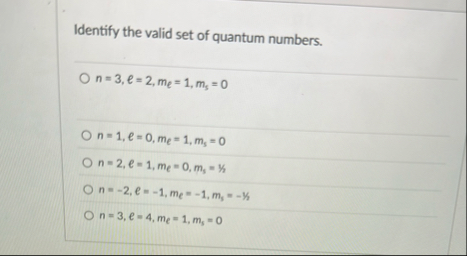 Solved Identify the valid set of quantum | Chegg.com