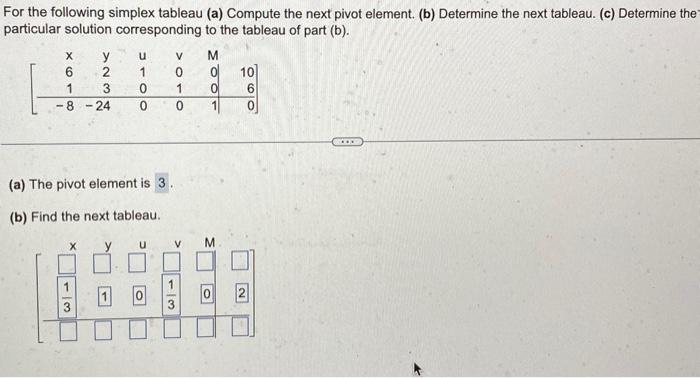 Solved For the following simplex tableau (a) Compute the | Chegg.com