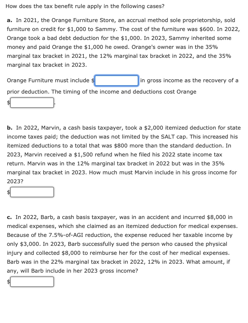 Solved How does the tax benefit rule apply in the following | Chegg.com