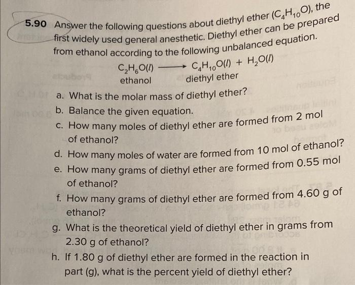 Solved 90 Answer the following questions about diethyl ether | Chegg.com