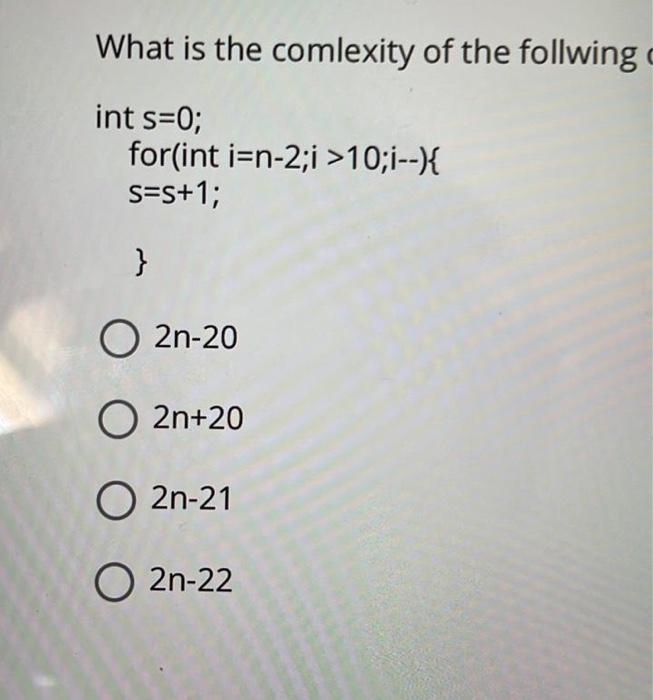 Solved Choose the correct Big O int s=0; for(int | Chegg.com