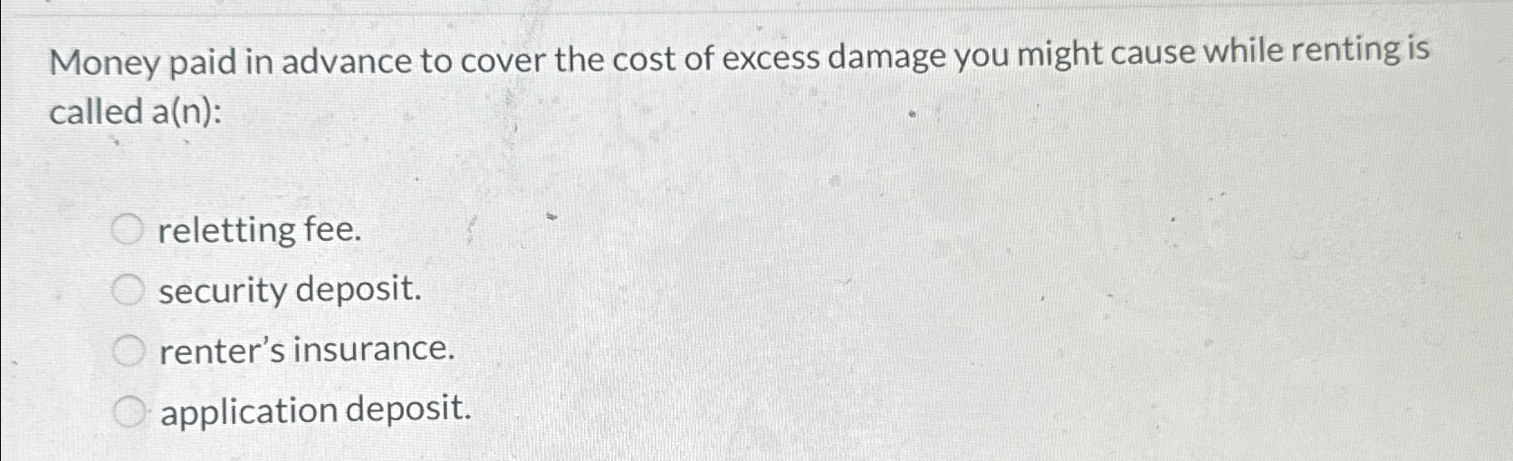 Solved Money paid in advance to cover the cost of excess | Chegg.com