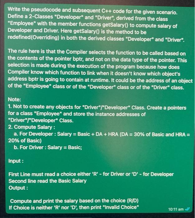Solved Write the pseudocode and subsequent C++ code for the | Chegg.com