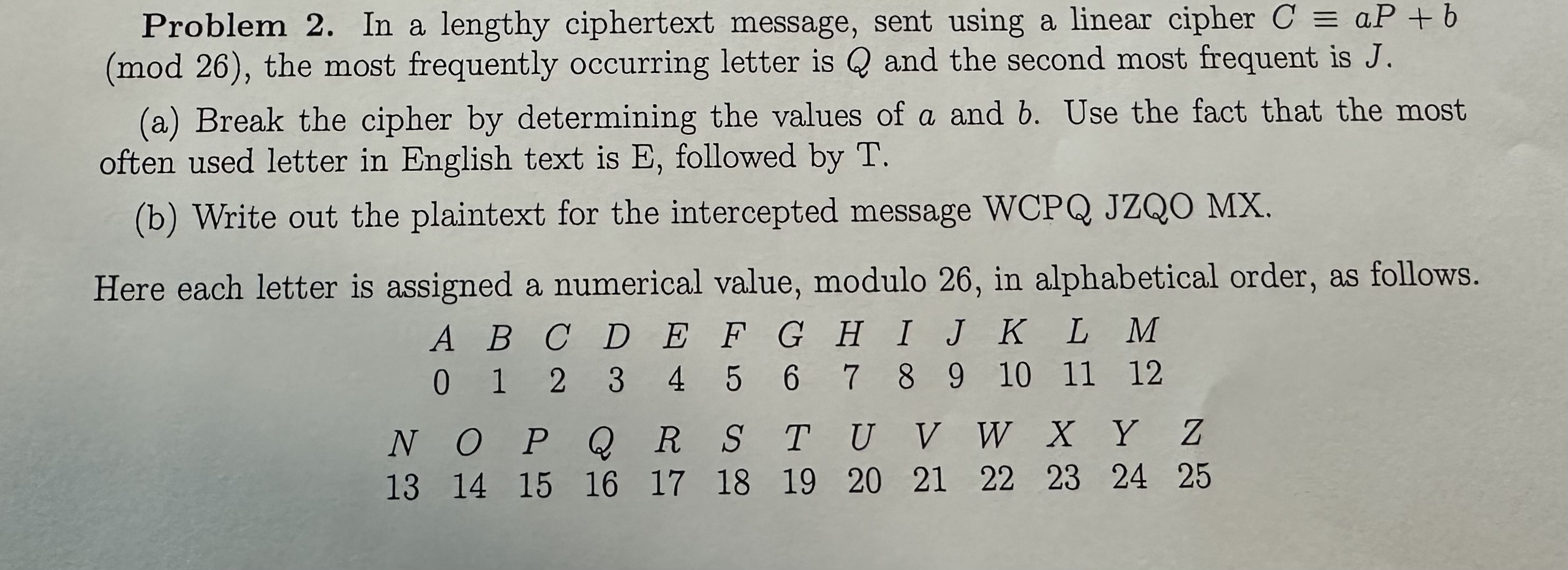 Solved Problem 2. ﻿In a lengthy ciphertext message, sent | Chegg.com
