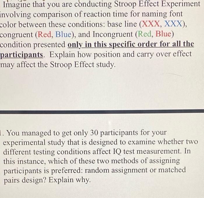 Solved Imagine that you are conducting Stroop Effect | Chegg.com