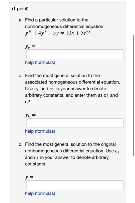 Solved (1 point) a. Find a particular solution to the | Chegg.com