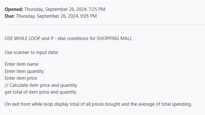Solved USE WHILE LOOP and If - ﻿else conditions for SHOPPING | Chegg.com
