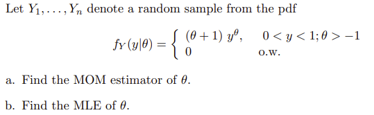 Solved Let Y1,dots,Yn ﻿denote a random sample from the | Chegg.com