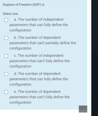 Solved Degrees of Freedom (DOF) ﻿is:Select one:a. ﻿The | Chegg.com