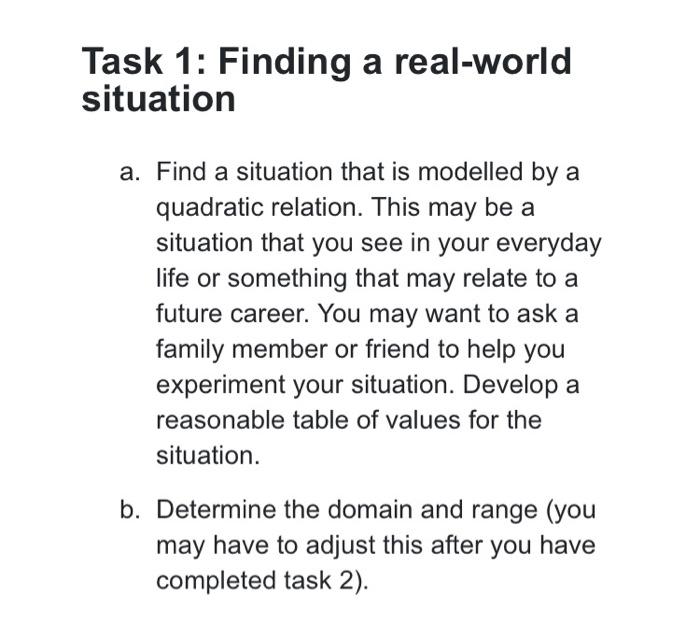Solved Task 1: Finding a real-world situation a. Find a | Chegg.com