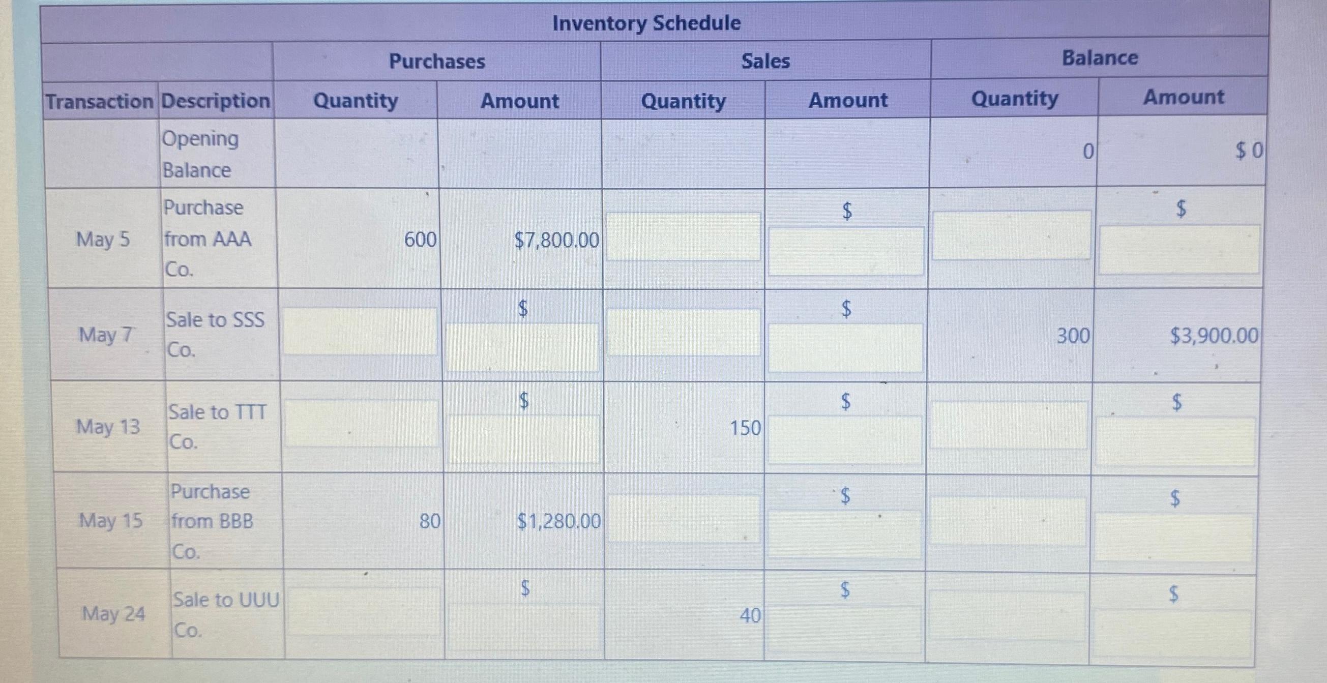 \table[[Inventory | Chegg.com