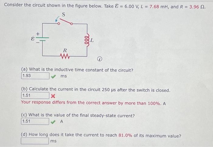 Solved b) calculate the current in the circuit 250us after | Chegg.com