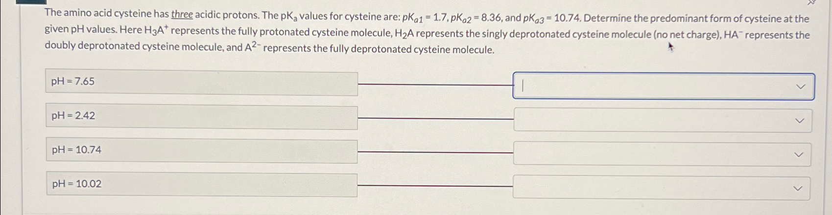 Solved The amino acid cysteine has three acidic protons. The | Chegg.com