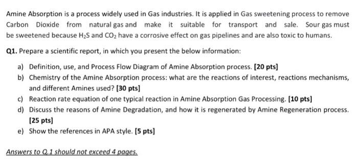 Solved Amine Absorption is a process widely used in Gas | Chegg.com