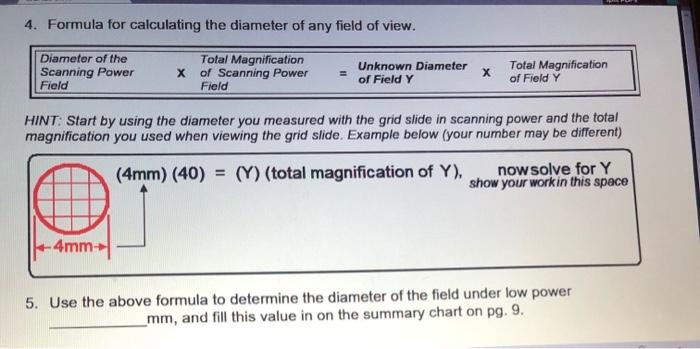 4. Formula for calculating the diameter of any field | Chegg.com