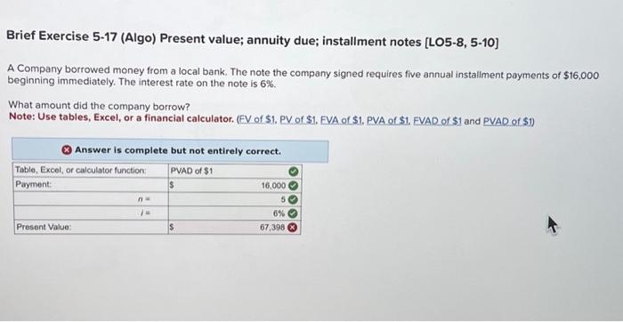 Solved Brief Exercise 5-17 (Algo) Present value; annuity | Chegg.com