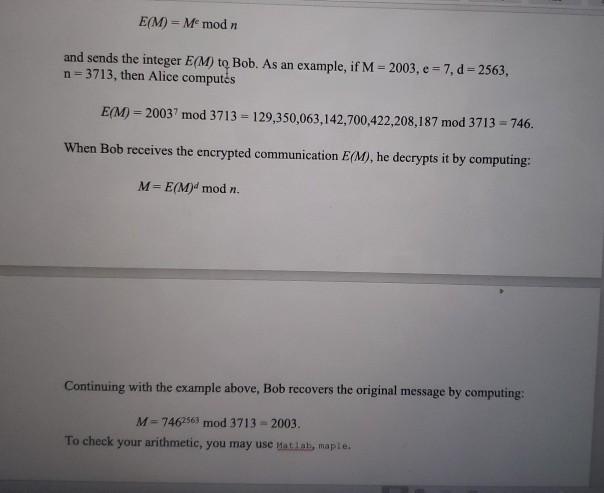 Solved RSA Public-Key Cryptosystem Overview. Write a program | Chegg.com