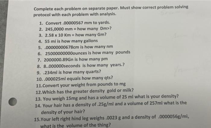 Solved Complete each problem on separate paper. Must show | Chegg.com