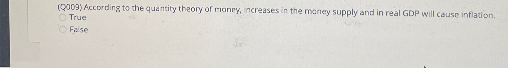 Solved (Q009) ﻿According to the quantity theory of money, | Chegg.com
