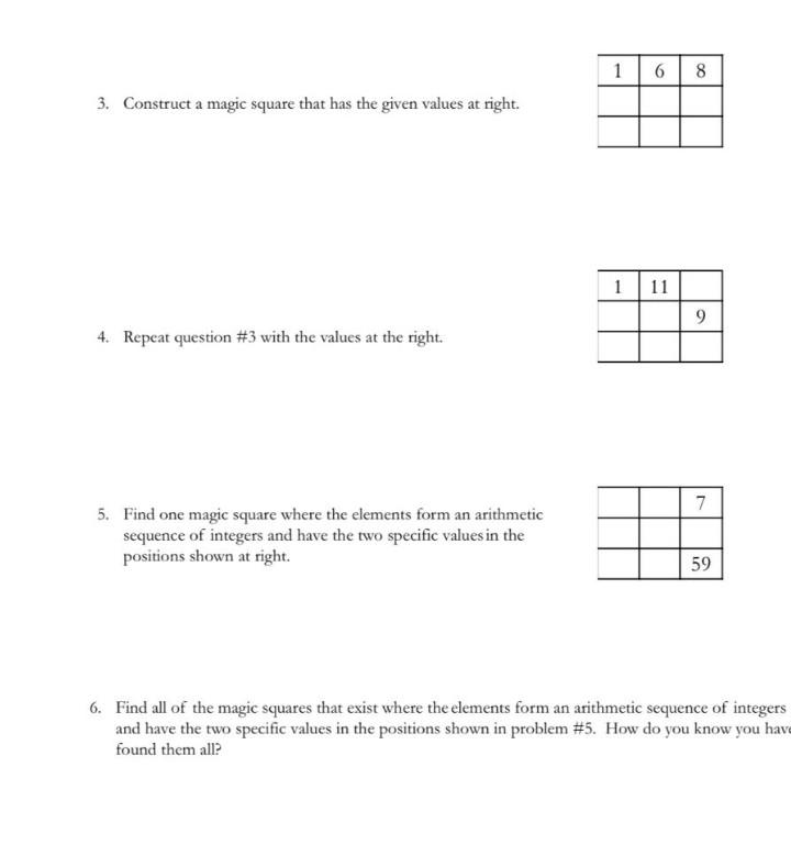 Solved 1 6 8 3. Construct a magic square that has the given | Chegg.com