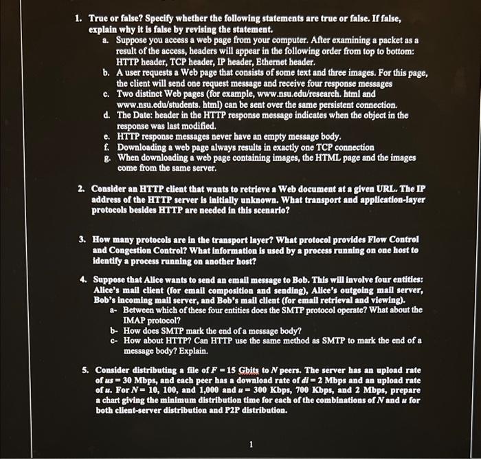 Solved 1. True or false? Specify whether the following | Chegg.com
