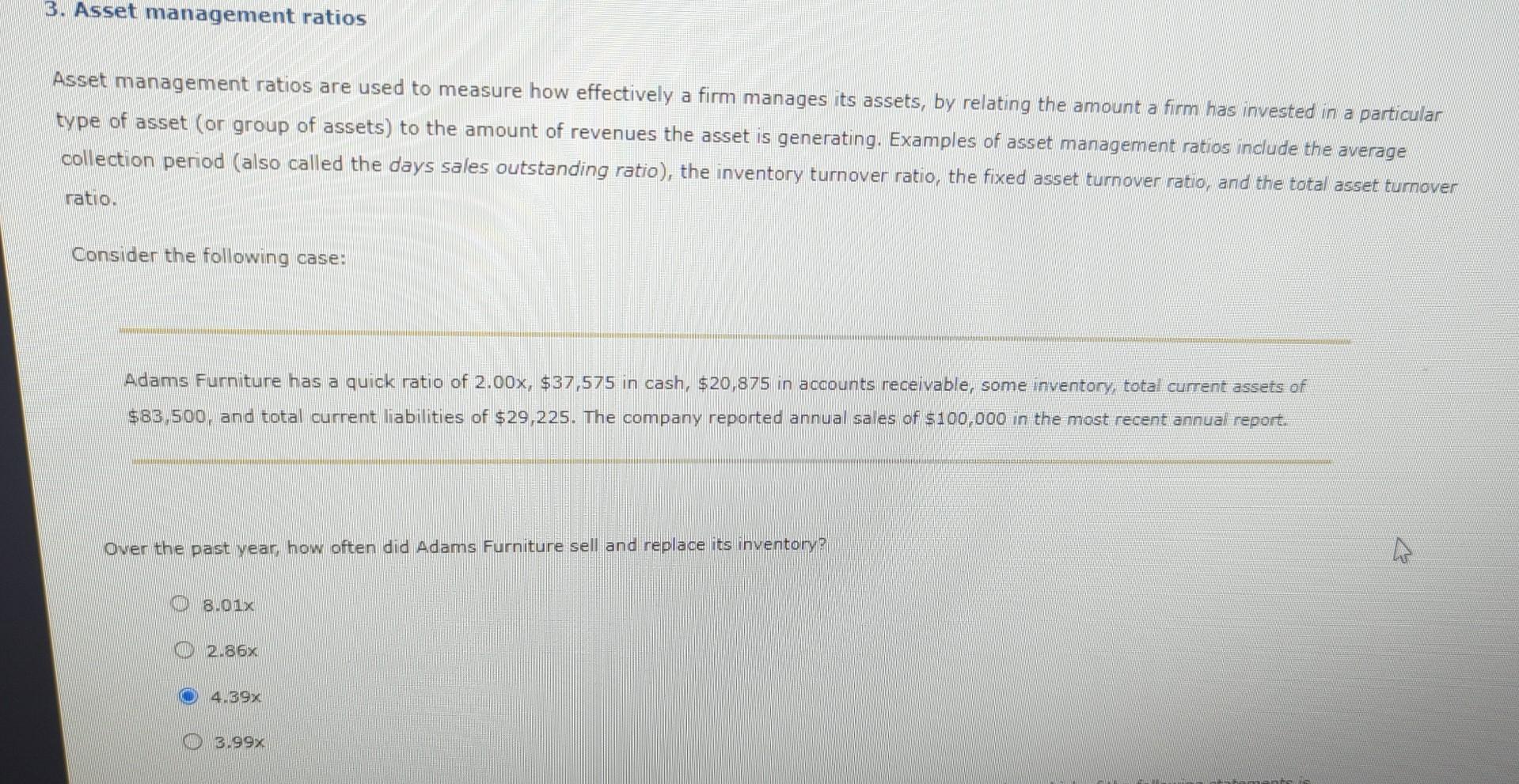 Solved 3. Asset management ratios Asset management ratios | Chegg.com