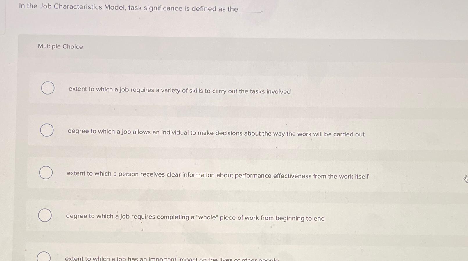 Solved In the Job Characteristics Model, task significance | Chegg.com