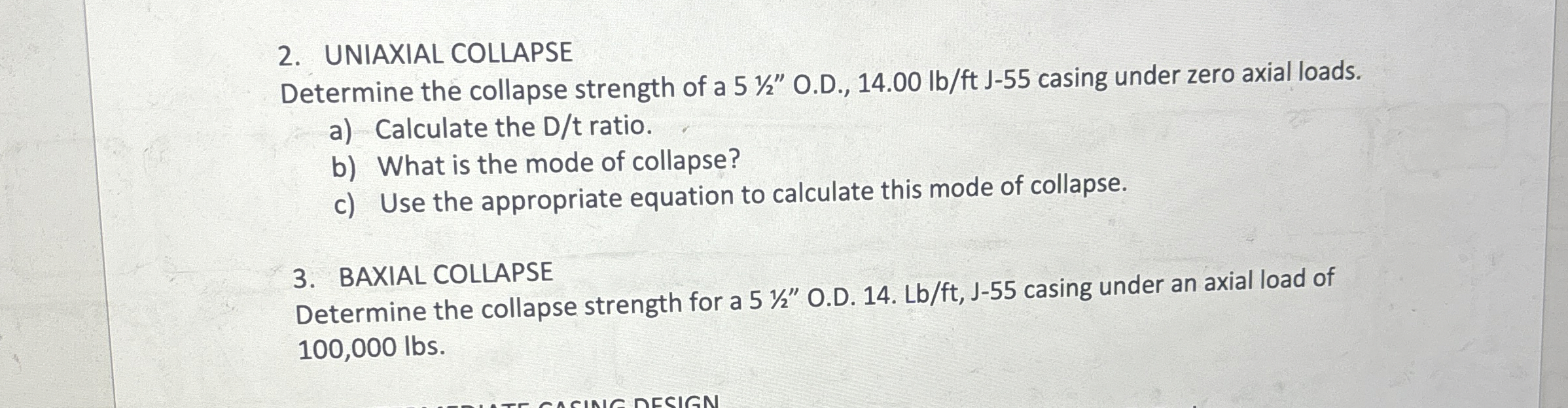 Solved UNIAXIAL COLLAPSEDetermine the collapse strength of a | Chegg.com