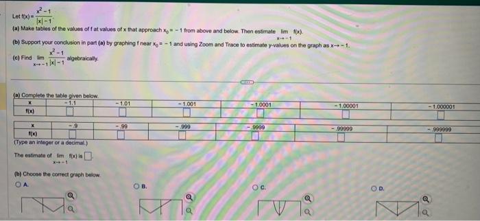 Solved Let F X ∣x∣−1x2−1 A Make Tables Of The Values Of F