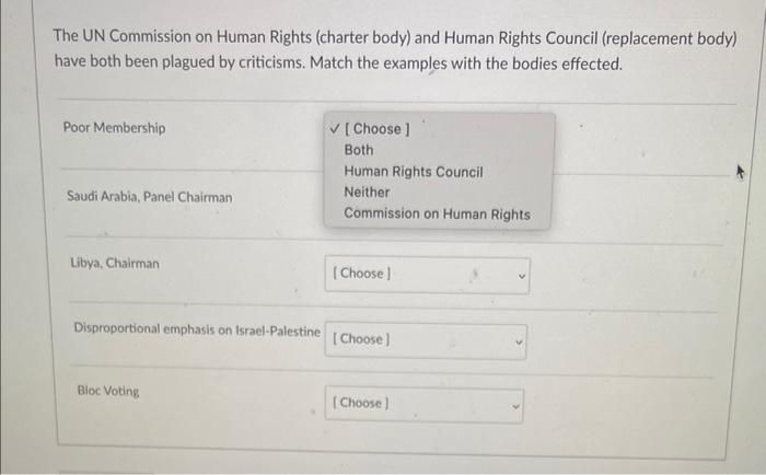 The UN Commission on Human Rights (charter body) and | Chegg.com