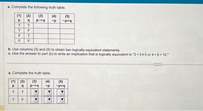 Solved a. Complete the following truth table. b. Use columns | Chegg.com