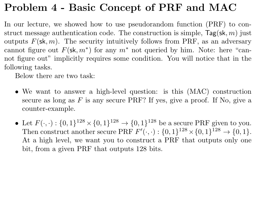 Solved Problem 4 - ﻿Basic Concept of PRF and MACIn our | Chegg.com