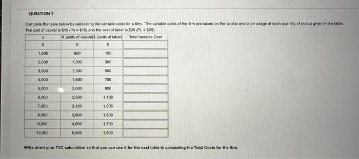 Solved QUESTION 1 Complete the table below by calculating | Chegg.com
