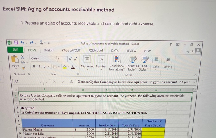 Solved Excel SIM: Aging of accounts receivable method 1. | Chegg.com
