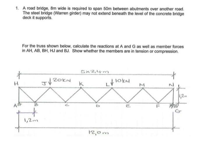 Solved 1. A road bridge, 8 m wide is required to span 50 m | Chegg.com