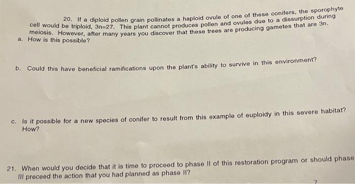 Solved 20. If a diploid pollen grain pollinates a haploid | Chegg.com