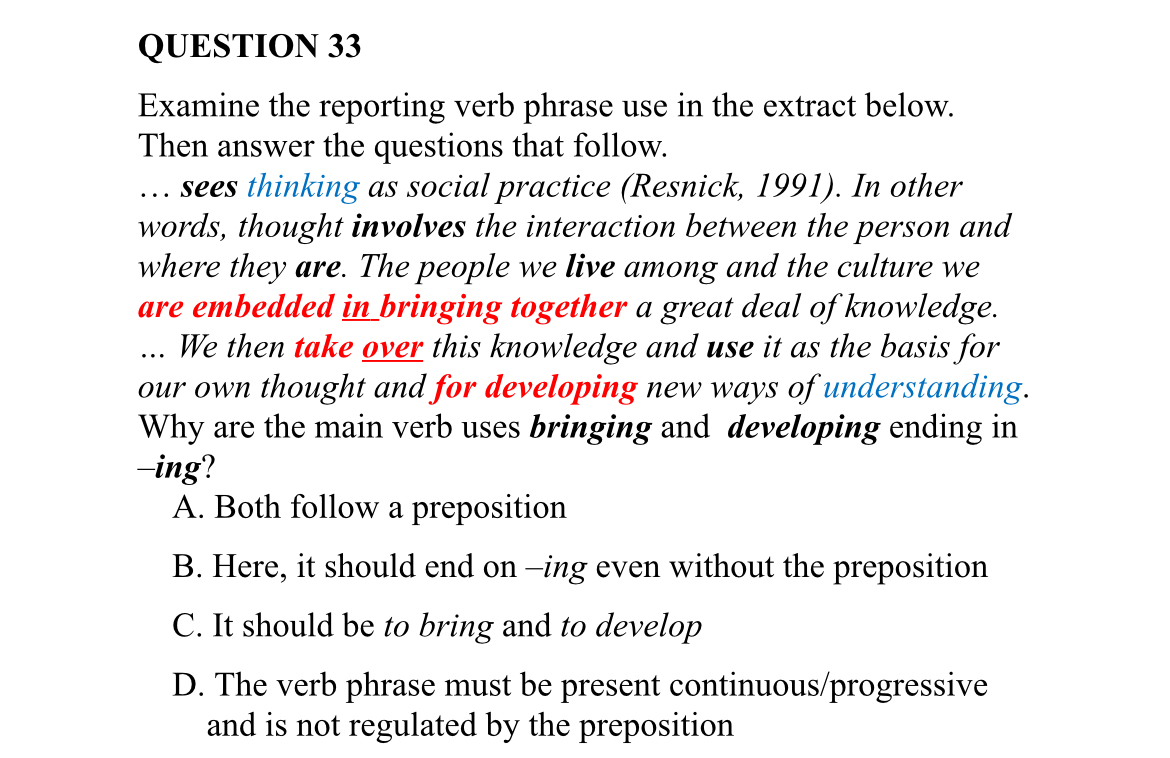 Solved QUESTION 33Examine the reporting verb phrase use in | Chegg.com