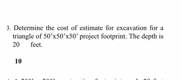 Solved 3. Determine the cost of estimate for excavation for | Chegg.com