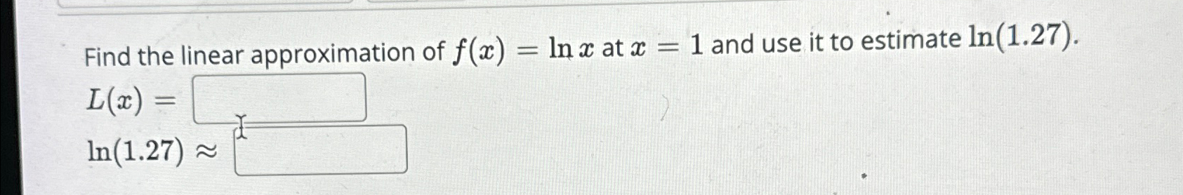 Solved Find the linear approximation of f(x)=lnx ﻿at x=1 | Chegg.com