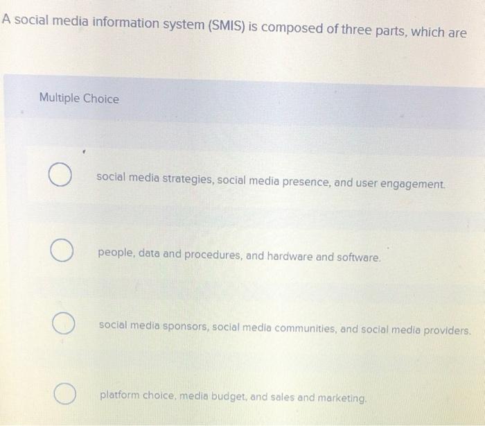 Solved A social media information system (SMIS) is composed | Chegg.com