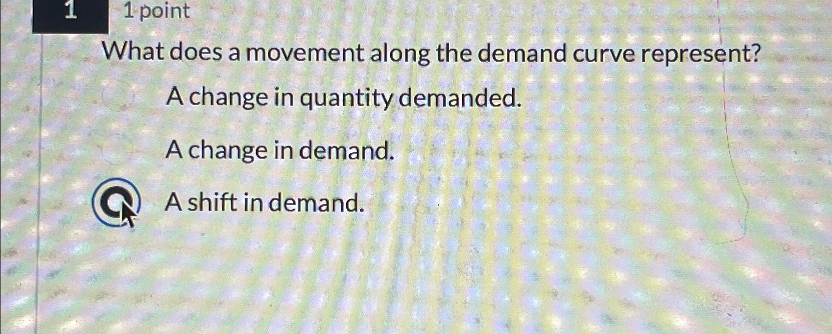 Solved 11 ﻿pointWhat does a movement along the demand curve | Chegg.com