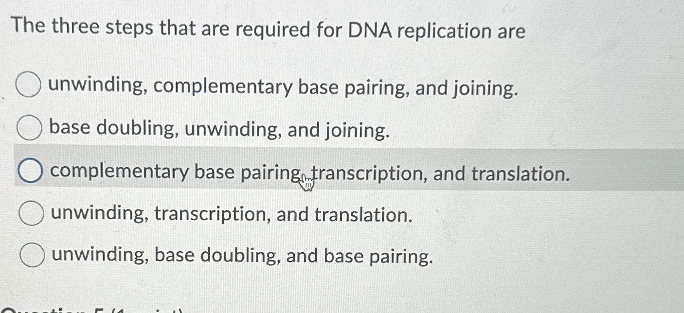 Solved The three steps that are required for DNA replication | Chegg.com