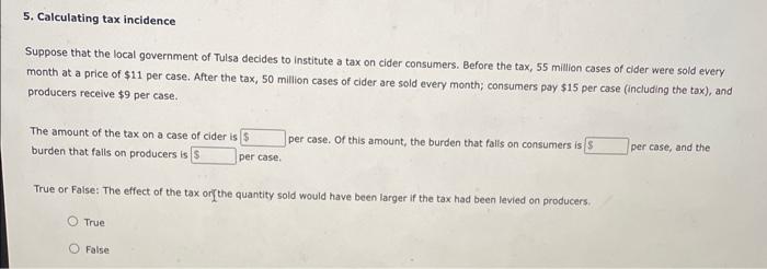 Solved 5. Calculating tax incidence Suppose that the local | Chegg.com