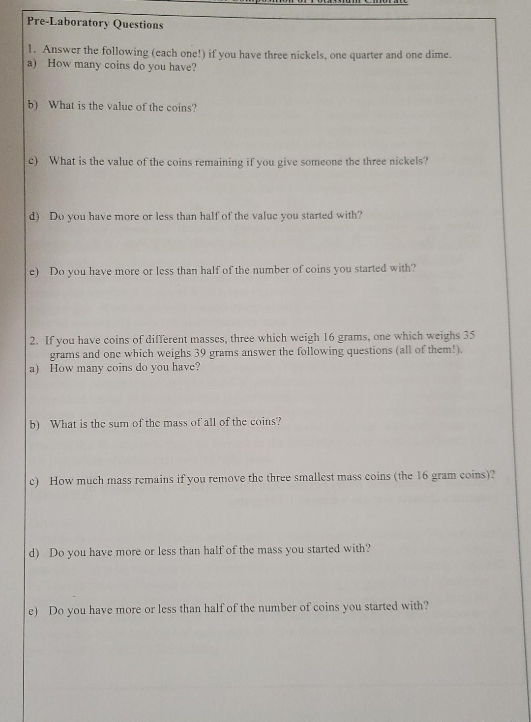 Solved Pre-Laboratory Questions 1. Answer the following | Chegg.com